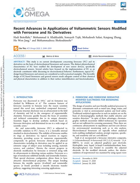 Pdf Recent Advances In Applications Of Voltammetric Sensors Modified With Ferrocene And Its