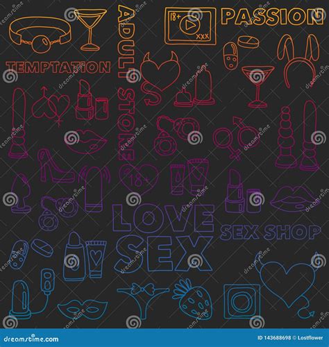Vetor Ajustado Com Cones Da Loja Do Sexo Fundo Er Tico Dos Jogos Da Fetiche Ilustra O Do Vetor
