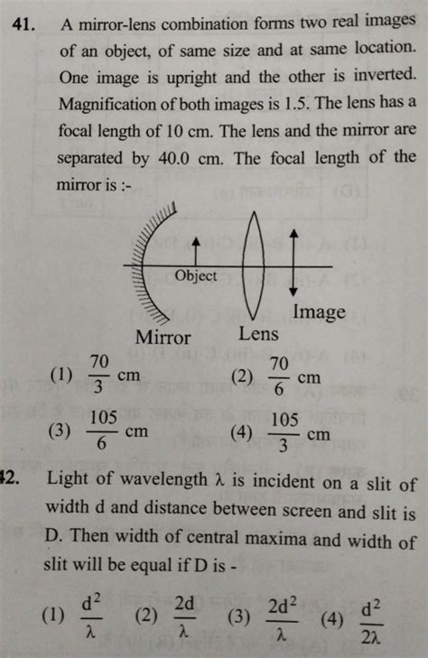 Light Of Wavelength λ Is Incident On A Slit Of Width D And Distance Betwe