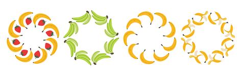 과일 테마의 원형 프레임 세트 카피 공간이 있는 바나나에서 영감을 받은 디자인 손으로 그린 낙서 스타일 테두리입니다 여름 포스터 배너 표지 초대장 포장 및 브랜딩에