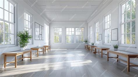 Modern Classroom Interior Design With White Walls And Sunlight