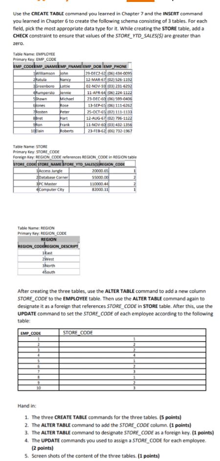 Solved Use The Create Table Command You Learned In Chapter 7