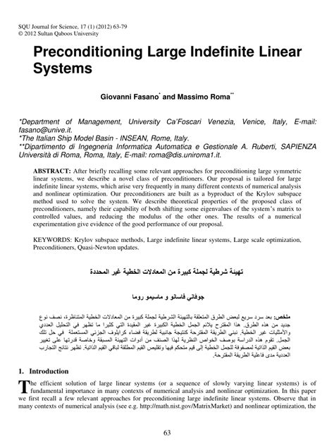 Pdf Preconditioning Large Indefinite Linear Systems
