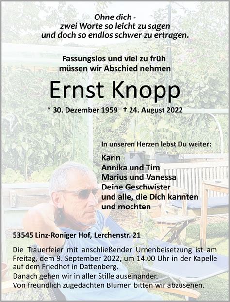 Traueranzeigen Von Ernst Knopp Rz Trauer De