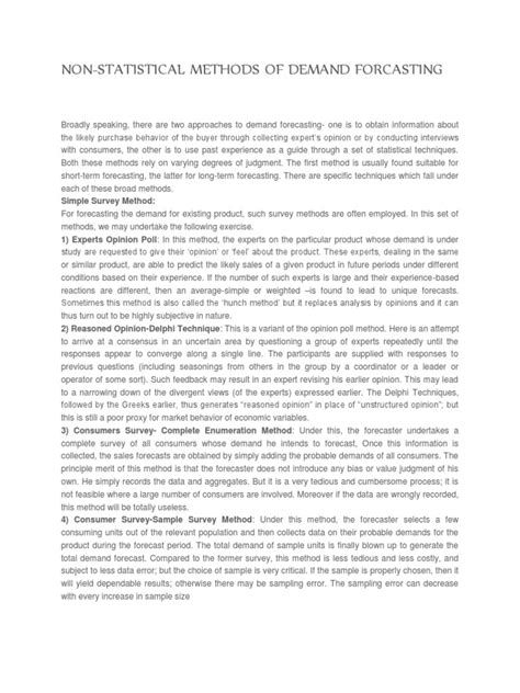 Non Stastical Methods Of Demand Forecasting Pdf Forecasting Sampling Statistics