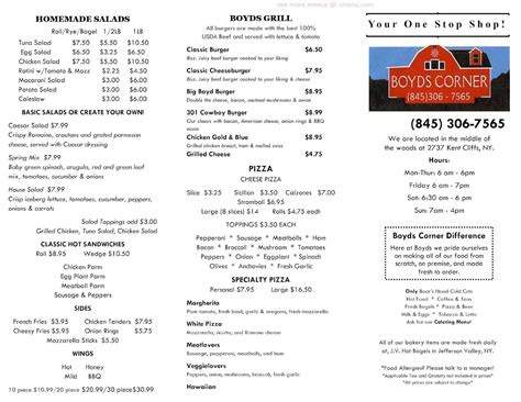 Menu At Boyds Corner Store Carmel Hamlet