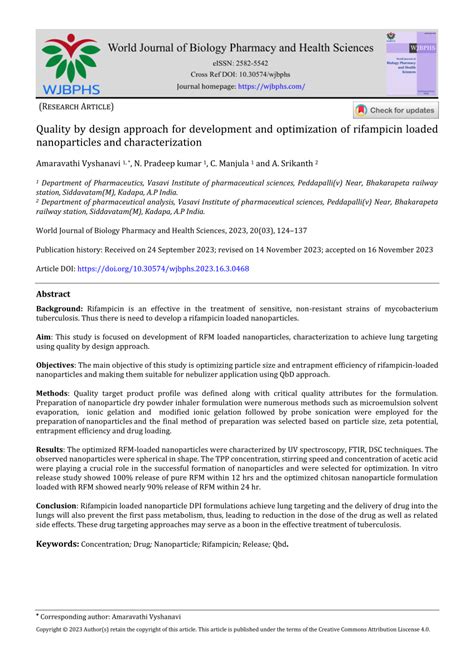 Pdf Quality By Design Approach For Development And Optimization Of Rifampicin Loaded