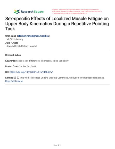 PDF Sex Specific Effects Of Localized Muscle Fatigue On Upper Body Kinematics During A