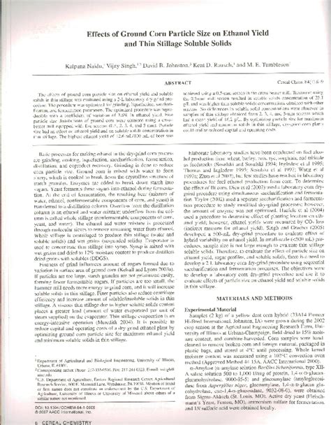 Pdf Effects Of Ground Corn Particle Size On Ethanol Yield And Thin
