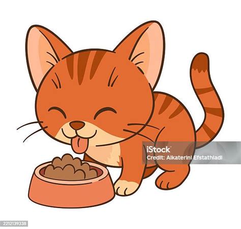빨간 고양이는 그릇에서 먹습니다 만화 스타일의 귀여운 생강 얼룩 고양이 플랫 스타일 치비 고양이 가축에 대한 스톡 벡터 아트 및 기타 이미지 Istock