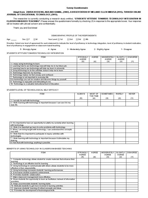Appendix B Survey Questionnaire Pdf Learning Psychological Concepts