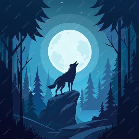 A Wolf Howling At A Full Moon On Top Of Mountain In The Forest At Night