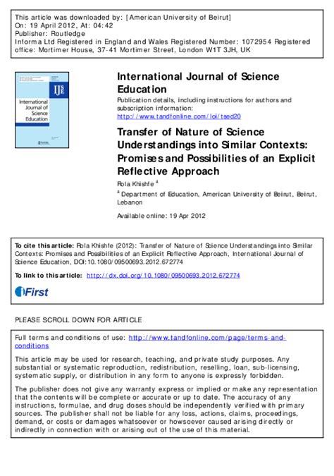 Pdf Transfer Of Nature Of Science Understandings Into Similar Contexts Promises And