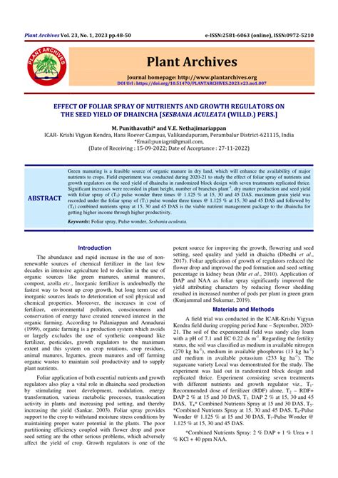 Pdf Plant Archives Effect Of Foliar Spray Of Nutrients And Growth