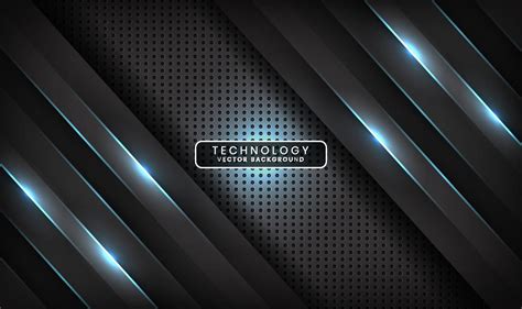 Abstract 3d Black Techno Background Overlap Layers On Dark Space With Blue Light Line Effect