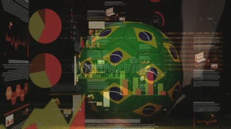 animated data charts overlaying brazil themed soccer ball in dynamic presentation stock video