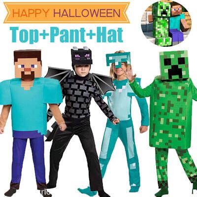 KID BOYS MINECRAFT Creeper Cosplay Costume Jumpsuit Halloween Party ...