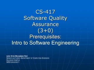 SQA Lecture 01 Introduction Testing And SQA PPT Computer Software And Applications