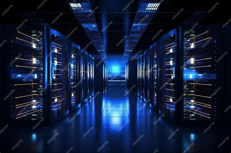 Server Racks In Computer Network Security Server Room Data Center D Render Dark Blue Premium