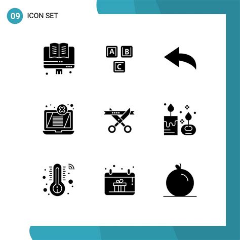 Set Of 9 Vector Solid Glyphs On Grid For Opening Ceremony Arrow Business Laptop Editable Vector