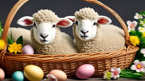 Adorable Easter Lamb Among Easter Eggs Generated Image Stock