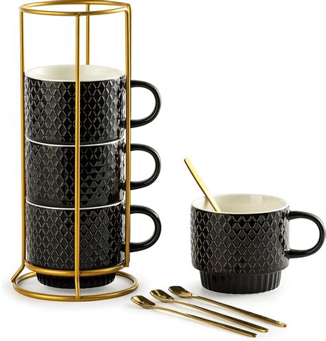 Gomakren Coffee Mugs Set Of 4 13 Ounce Stackable Coffee