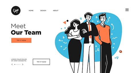 프레젠테이션 슬라이드 템플릿 또는 방문 페이지 웹 사이트 디자인 비즈니스 컨셉 일러스트레이션 현대적인 플랫 윤곽 스타일 팀워크 컨셉 개념에 대한 스톡 벡터 아트 및 기타