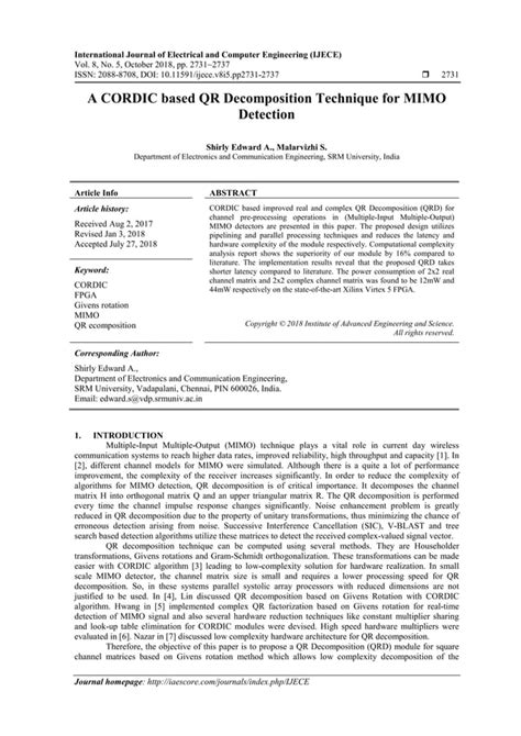 A Cordic Based Qr Decomposition Technique For Mimo Detection Pdf