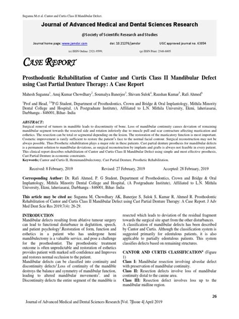 Cantor And Curtis Classification Pdf Dentures Prosthodontics