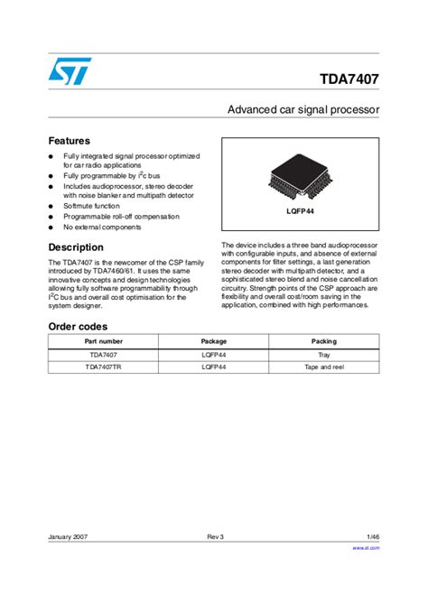 Datasheet Tda7407 Datasheet Stmicroelectronics Datasheet Tda7407 Datasheet Stmicroelectronics