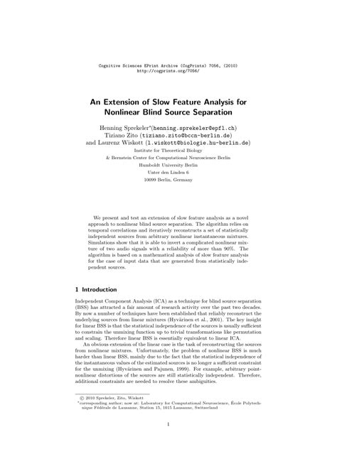 Pdf An Extension Of Slow Feature Analysis For Nonlinear Blind Source