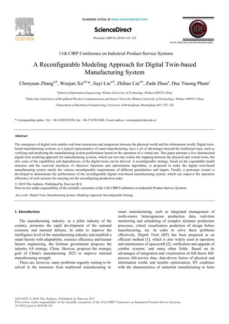 Pdf A Reconfigurable Modeling Approach For Digital Twin Based Manufacturing System