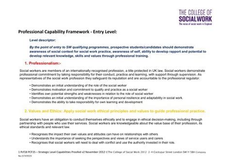 Pcf Capabilities Entry Level The College Of Social Work