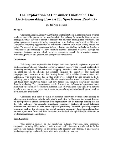 Explore Consumer Emotion In The Decision Making Process For Sportswear Products Leonard Lui