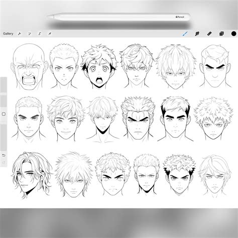 120 Procreate Anime Male Head Stamps Procreate Anime Men Head Stamp B