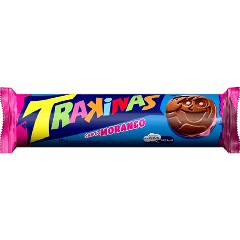 Biscoito Trakinas Recheado Sabor Morango 126g Docesvaz