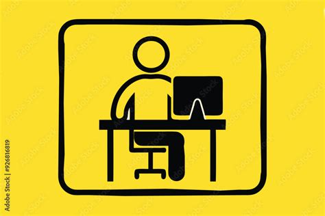 Person At The Computer Symbol Computer Work Icon Office Work Sign Remote Work Symbol