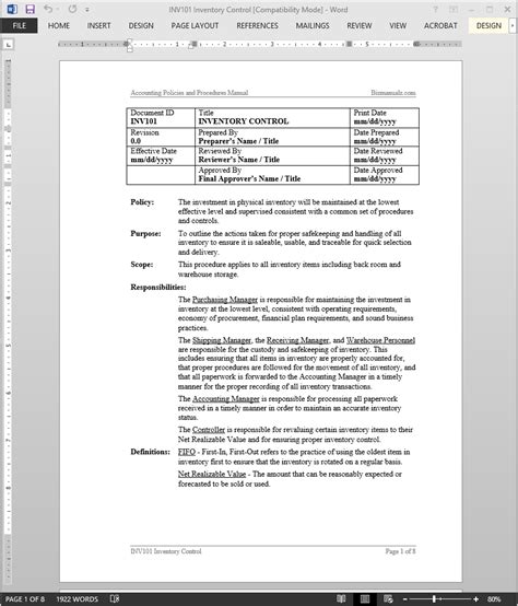 Sample Inventory Control Procedures Inventory Control