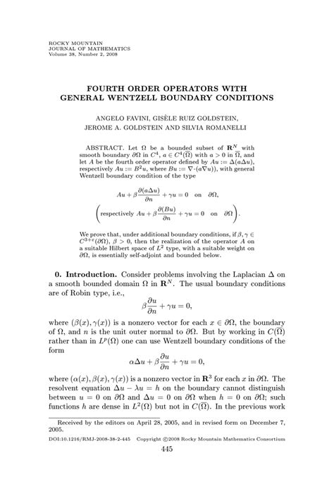 Pdf Fourth Order Operators With General Wentzell Boundary Conditions
