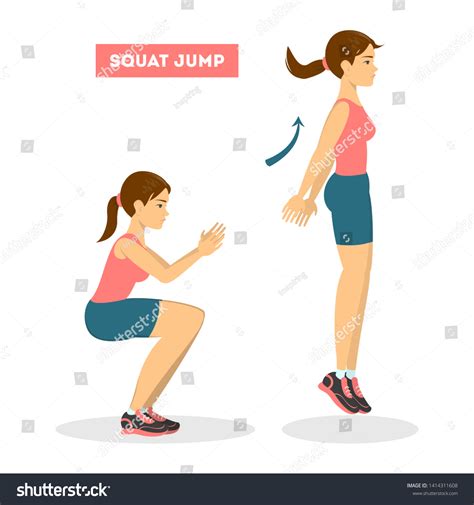 Woman Doing Jump Squats Exercise Workout Stock Vector Royalty Free