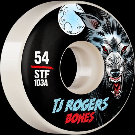 Bones Wheels Pro Stf Skateboard Wheels Rogers Black Wolf 54mm V3 Slims