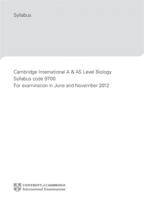 Pdf Cambridge International A And As Level Biology Syllabus Code 9700