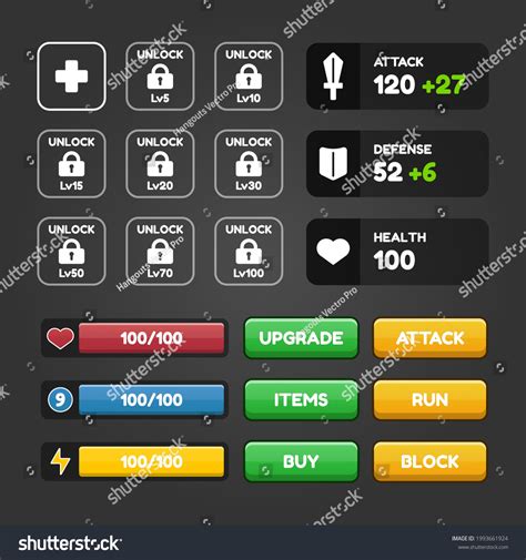 Vector Game Template Gui Kit Interface Stock Vector Royalty Free