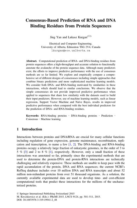 PDF Consensus Based Prediction Of RNA And DNA Binding Residues From Protein Sequences
