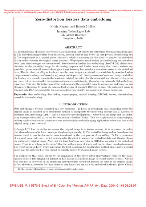 Pdf Zero Distortion Lossless Data Embedding