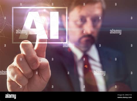 Businessman Touching Futuristic Virtual Screen Of Artificial Intelligence Software Interface