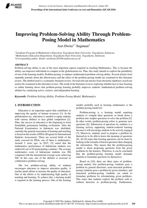 Pdf Improving Problem Solving Ability Through Problem Posing Model
