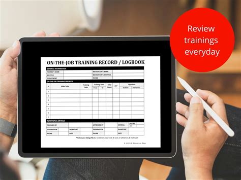 Employee Training Record Logbook On The Job Training Tracker New Employee Manager Human Resource