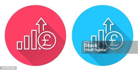 Pound Rate Increase Round Icon With Long Shadow On Red Or Blue