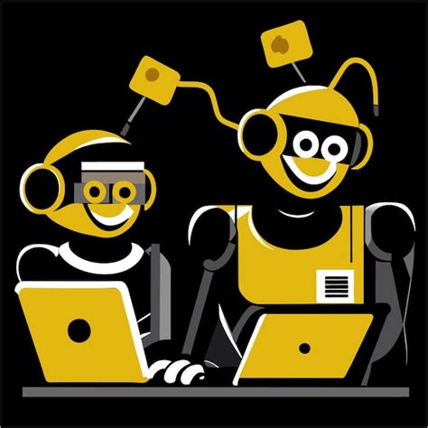 Premium Vector Ai Comedy Revival Programmers And Their Robotic Companions